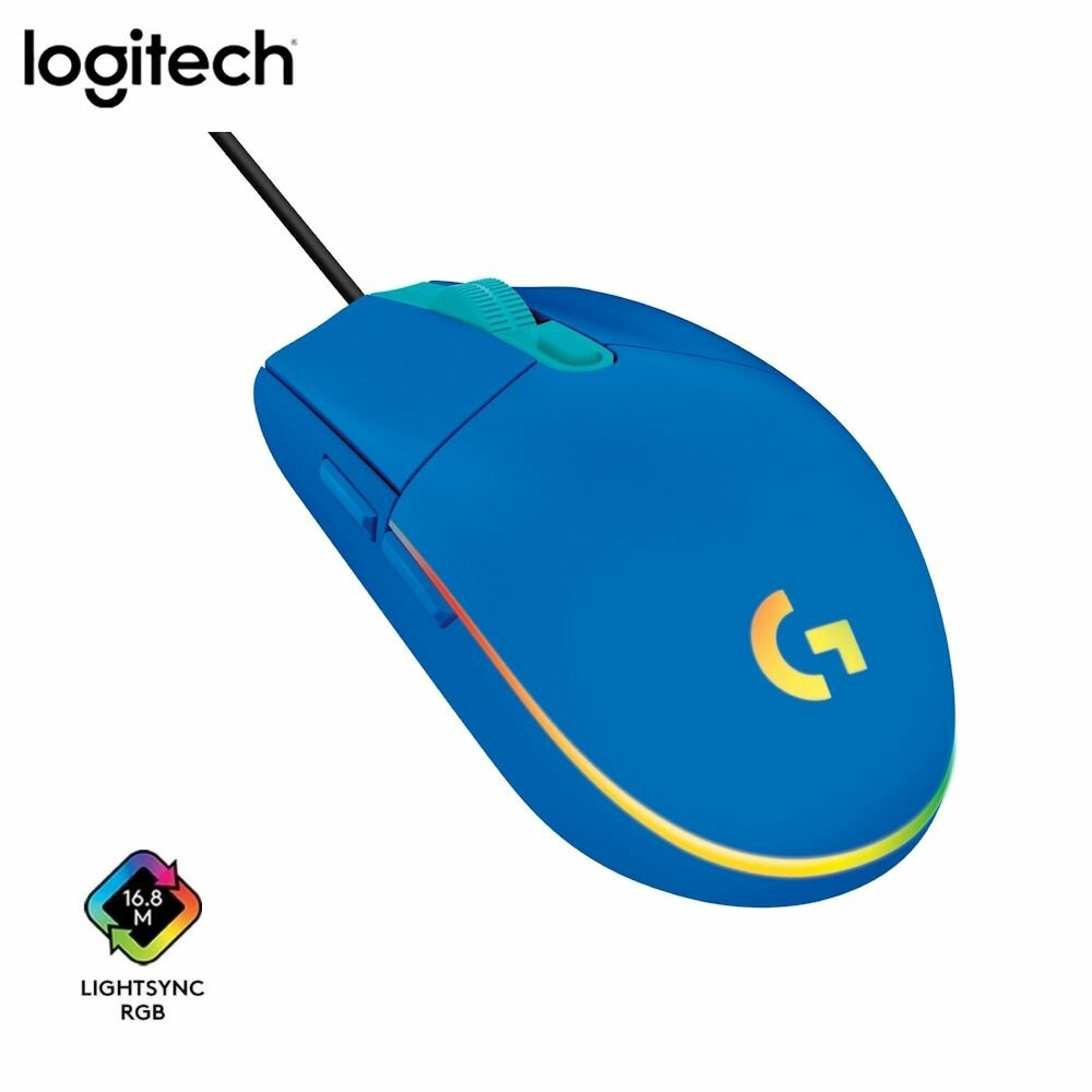 Игровая мышь Logitech G102 LightSync, оптическая, 6 кнопок, проводная (910-005810), синий