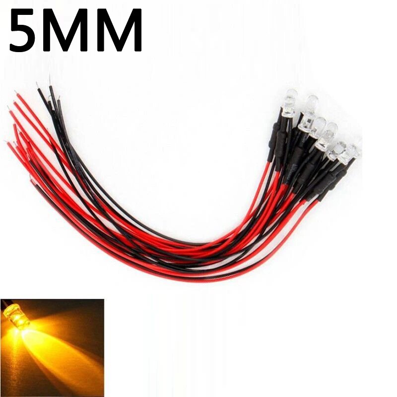 10 LED фонарей 5mm желтые для RC автомобилей