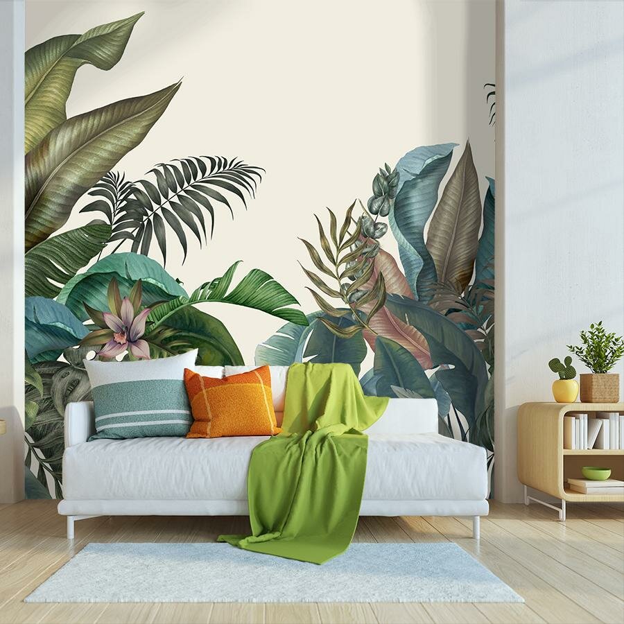 Фотообои Тропический принт 13-181-M-Флок 270 x 300 см (ВхШ) Бесшовные, флизелиновые, влагостойкие обои