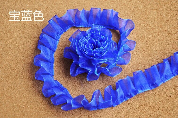 Органза синяя плиссированная Yoohxin 2,5 см, royalblue