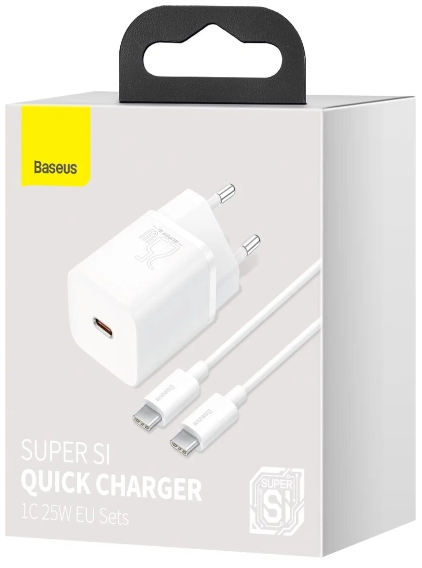 Baseus Super Si Quick Charger 1C 25W EU Sets + кабель Type-C 3A 1m White TZCCSUP-L02 .