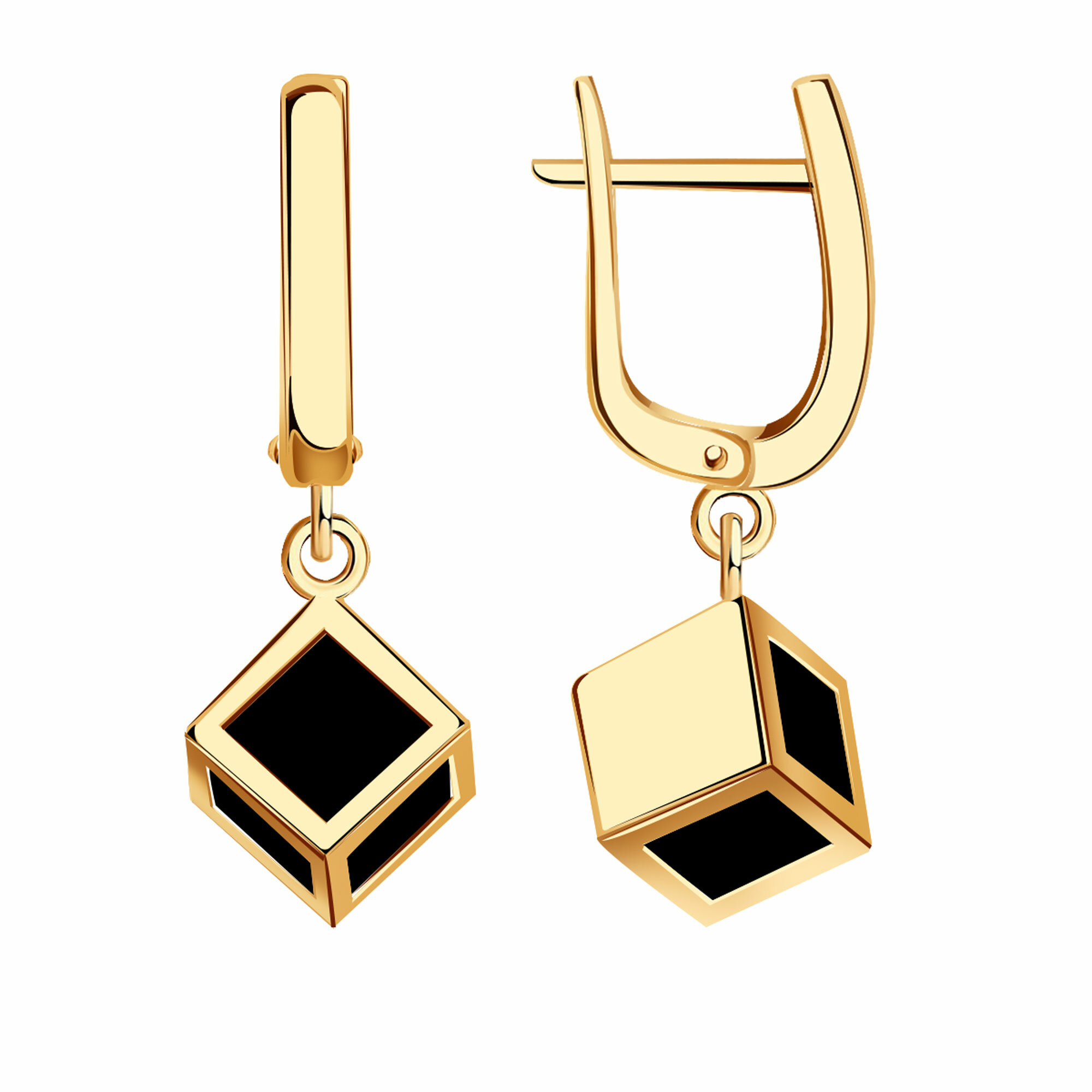 Серьги, красное золото, 585 проба, оникс