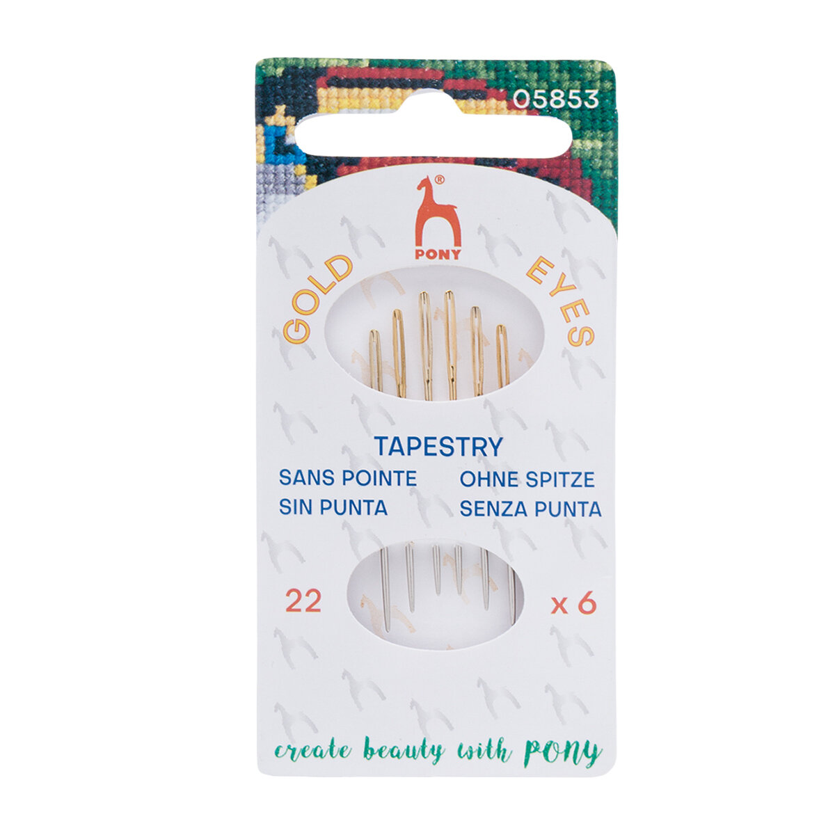 Иглы для вышивания гобеленовые с золотым ушком Tapestry №22, 6 шт, PONY 05853