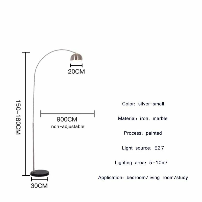 Напольный Светильник, Форма В Виде Удочки, Серебристый Оттенок Шара, Металлическое Основание, Подходит Для Гостиной, Кабинета