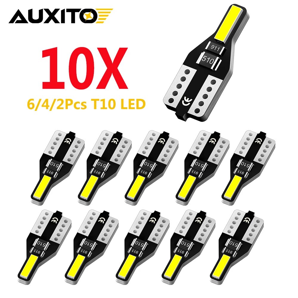 Светодиодная лампа AUXITO T10 W5W 194 501, 6000K, холодный белый свет, внутренняя подсветка автомобиля для Toyota Corolla Opel Astra Audi A3 A4 B8 Bmw, 10/6/4/2 шт. 10Pcs