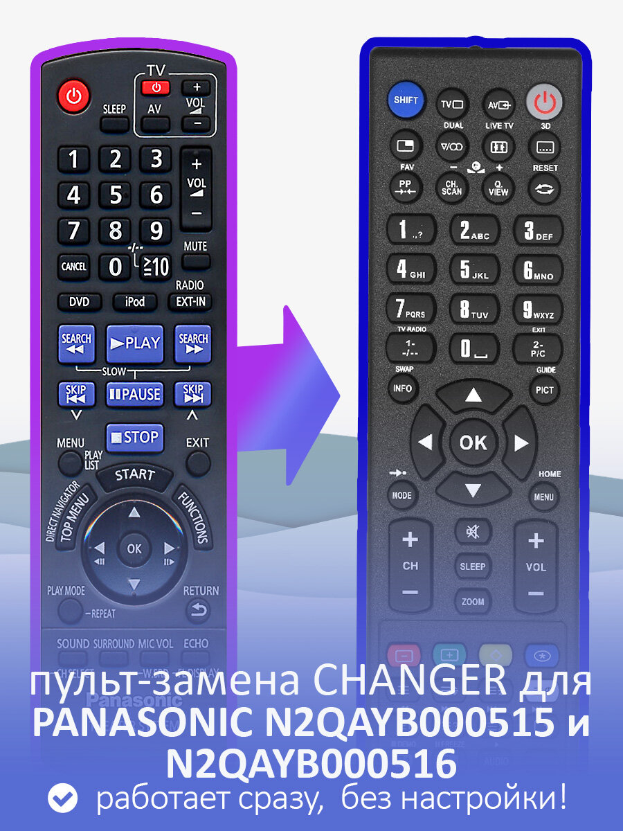Пульт-замена для PANASONIC N2QAYB000515 и N2QAYB000516