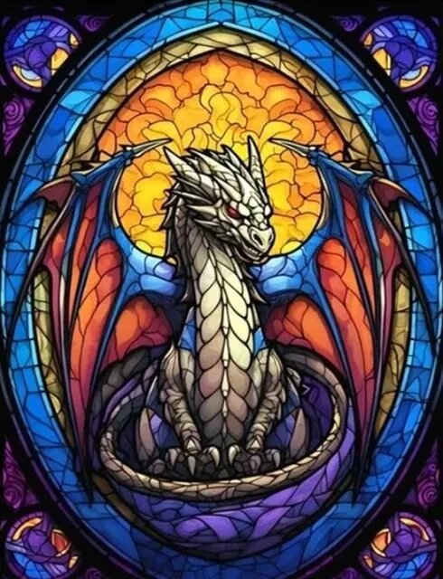 Алмазная мозаика на подрамнике "Стеклянный дракон" круглые бриллианты 40х50см