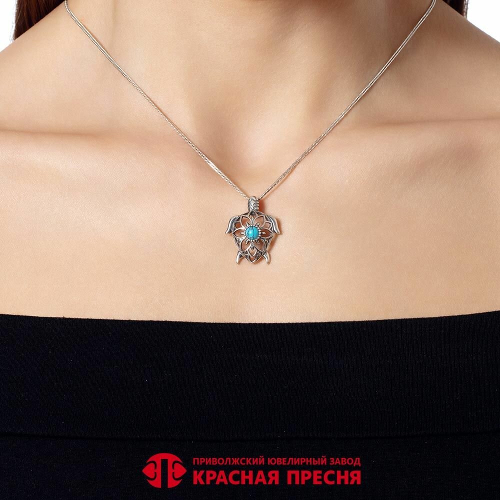 Подвеска Красная Пресня, серебро, 925 проба, оксидирование, бирюза синтетическая