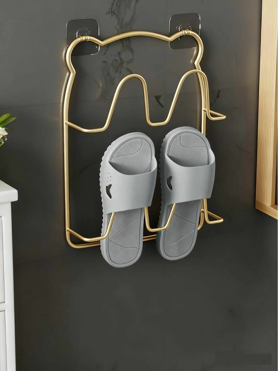 Металлический стеллаж для тапочек на 2 полки золотистого цвета
