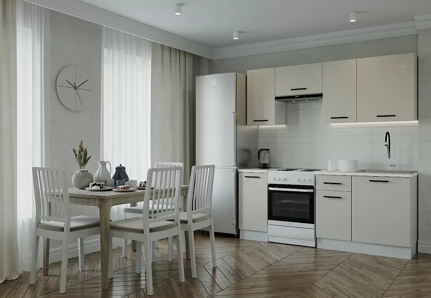 Кухонный гарнитур Sanvut Шампань-2000 столешница 38 мм, каркас ЛДСП, фасад ЛДСП, Белый/Сатин