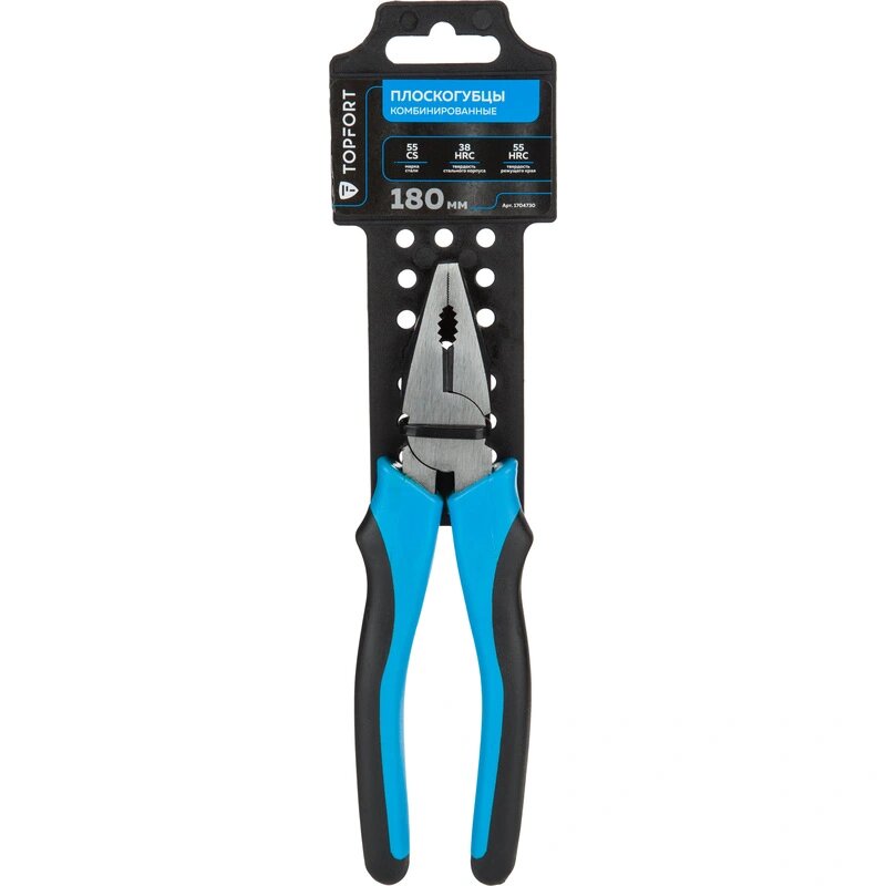 Плоскогубцы 180 мм Topfort из углеродистой стали с ручкой из ПВХ