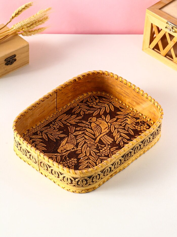 Сухарница прямоугольная «Птички», 24.5×17.5×4.5 см, береста