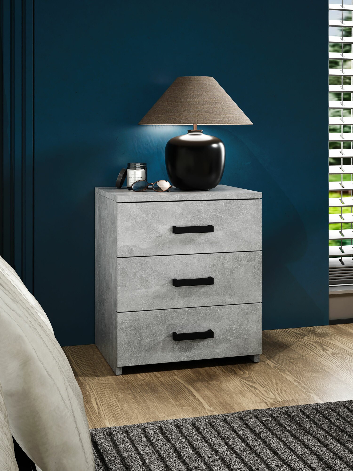 Тумба Парма-5 бетон с 3 ящиками, прикроватная, для прихожей, под стол, в коридор, в спальню, офисная