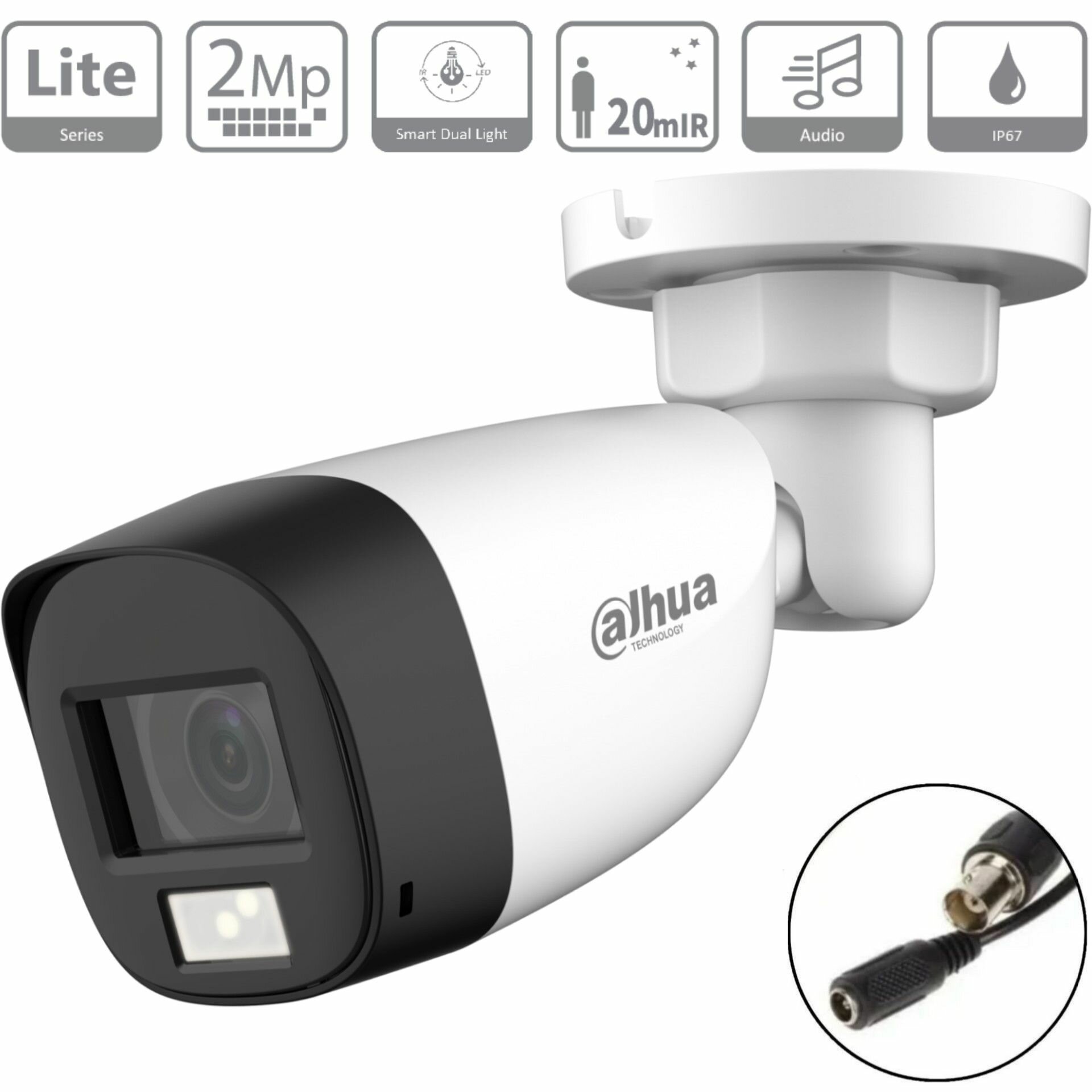 Dahua DH-HAC-HFW1200CLP-IL-A-0360B-S6 2Мп 3,6 мм камера видеонаблюдения HDCVI уличная, аналоговая цилиндрическая HDCVI видеокамера для улицы с ИК/LED-подсветкой, 1920x1080 Full HD