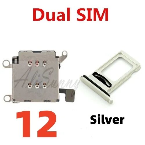 1 комплект гибкого кабеля с двумя SIM-картами + слот для лотка для iPhone 14 Plus 12 13 1x 12 silver