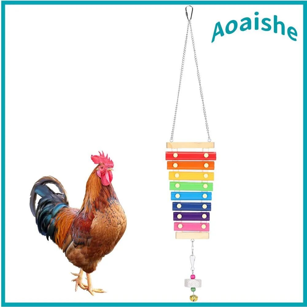 Деревянный ксилофон, веселая игрушка для кур, укрепленный на цепи для курятника