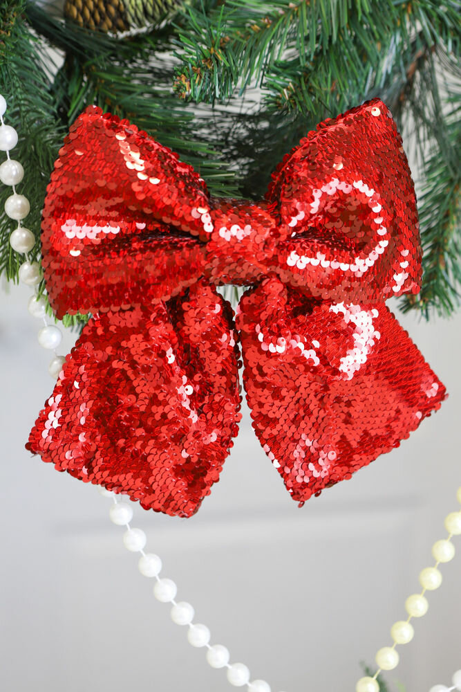 Декоративный бант 'сверкающий танец', полиэстер, красный, 20х22 см, Christmas Deluxe 14251