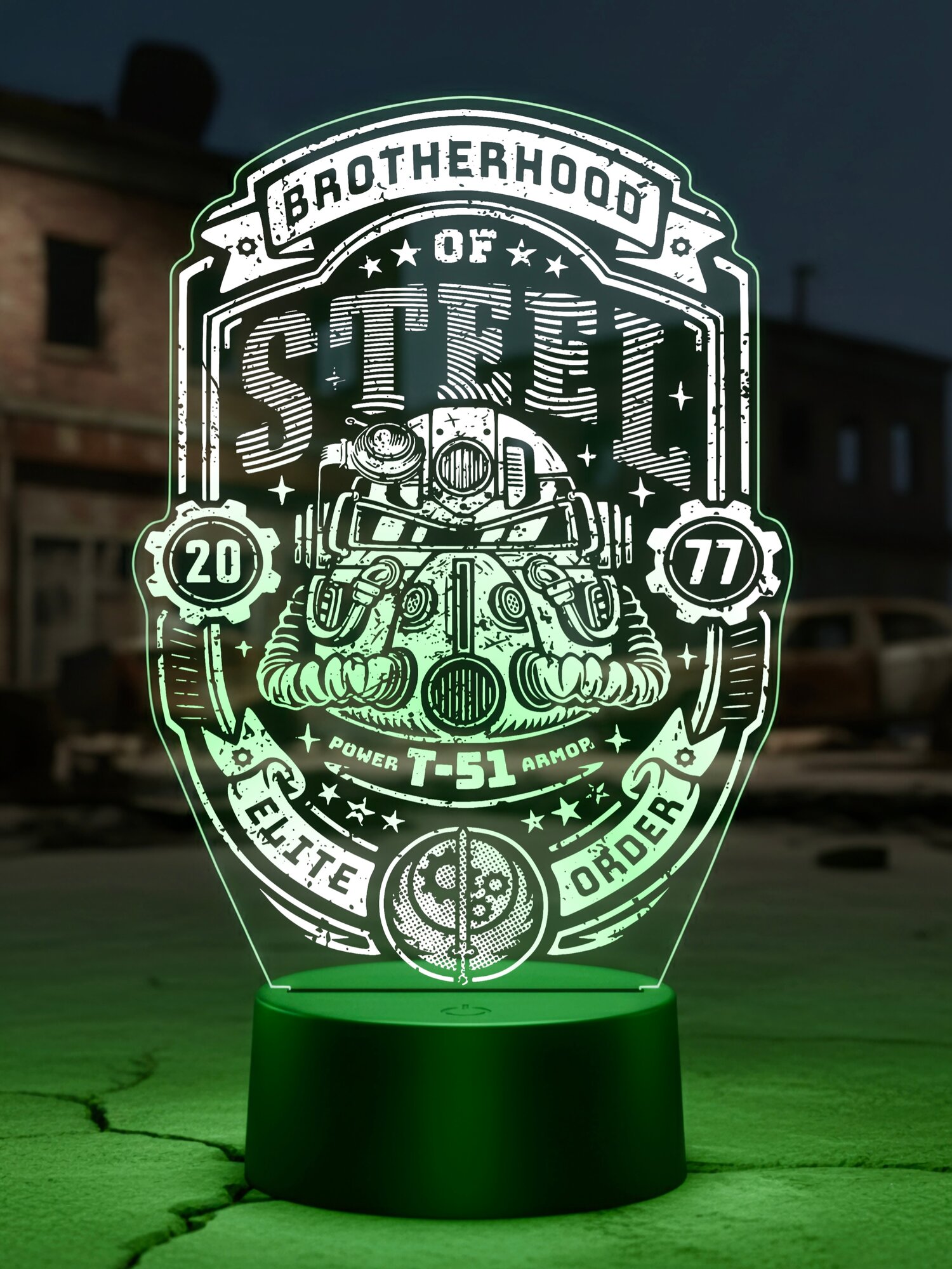 Ночник Игра Фоллаут Братство Стали - Fallout. Подарок геймеру — декор для игровой комнаты с символикой популярных игр, узнаваемыми персонажами и атмосферой киберспорта.