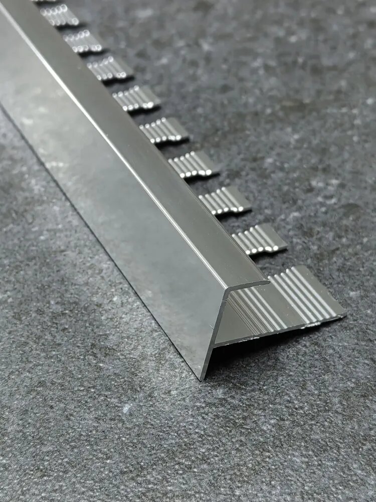 Профиль F-образный алюминиевый анодированный для плитки 10мм 2,7м Серебро глянец