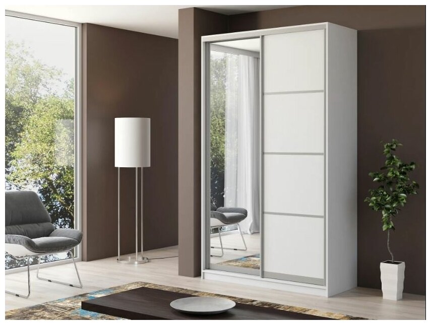 Шкаф купе для одежды Гаэта 2, МФ-Купе, с зеркалом, 140х60х220, цвет Бодега Белый