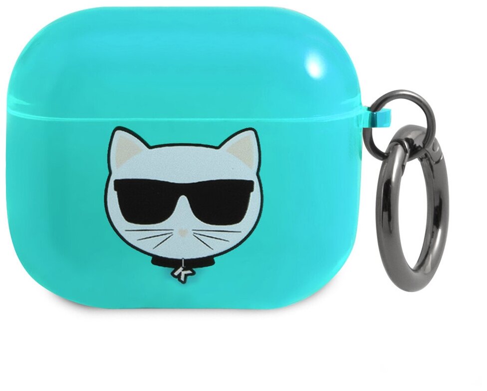 Lagerfeld для Airpods 3 чехол TPU FLUO with ring Choupette Transp Blue
