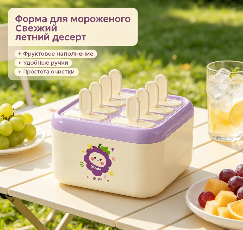 Форма для мороженого на 8 порций, домашняя форма для фруктового льда, пищевой пластик, лёгкое извлечение