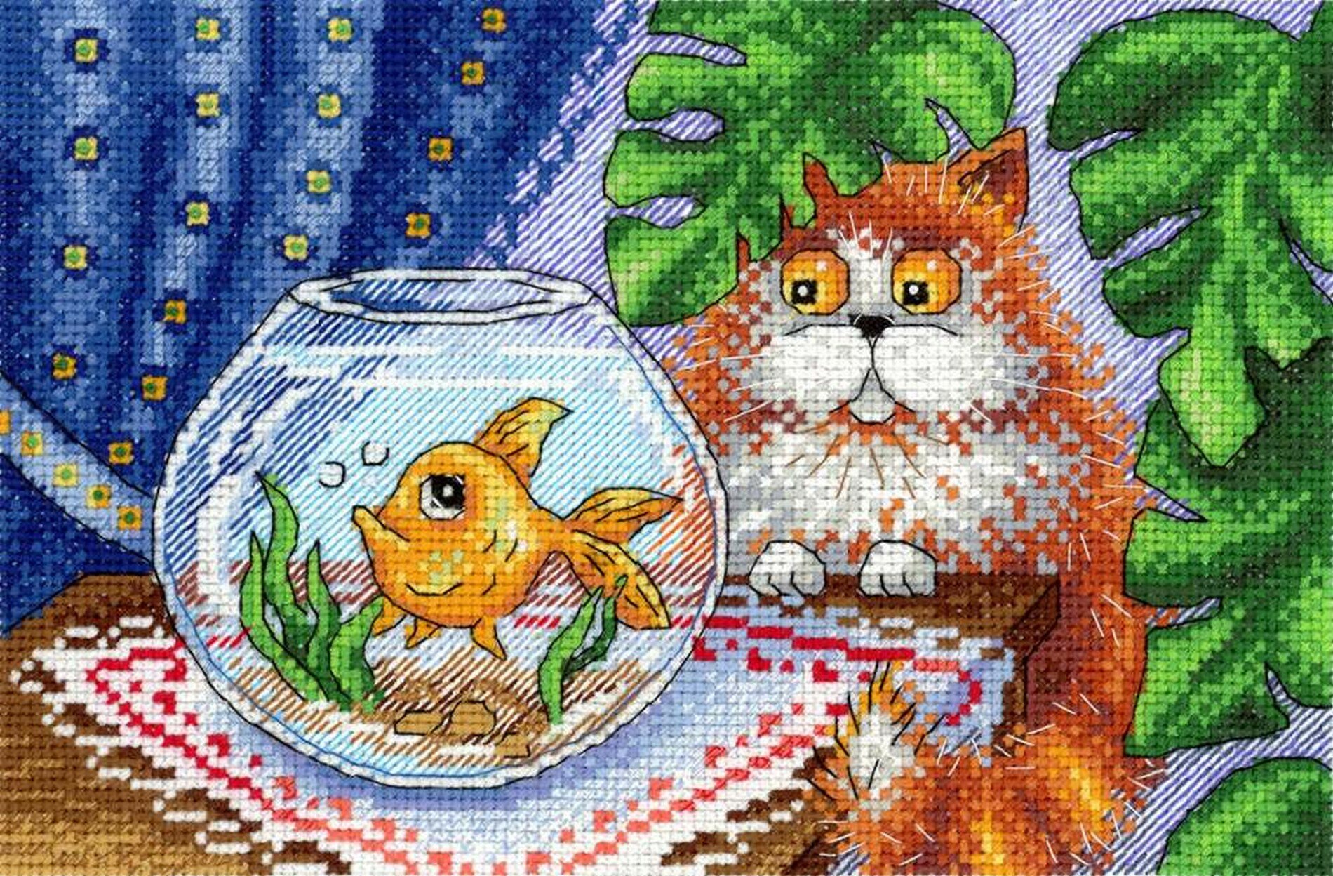 Набор для вышивания крестом Пушистый наблюдатель НВ-721, 15x22 см. канва, мулине