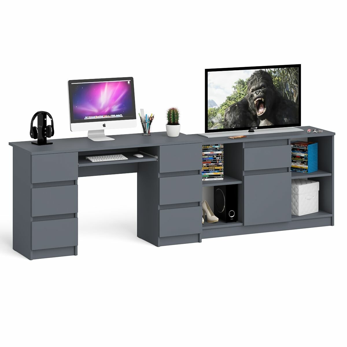 Компьютерный стол для дома, для школьника письменный Спасибо-Мебель 256см графит