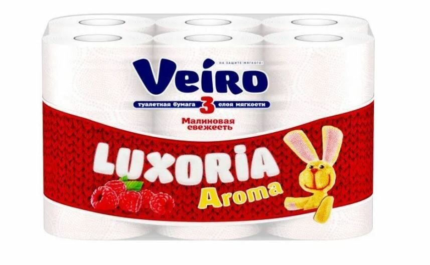 Туалетная бумага Veiro Luxoria 12 рулонов 3 слоя с ароматом малины