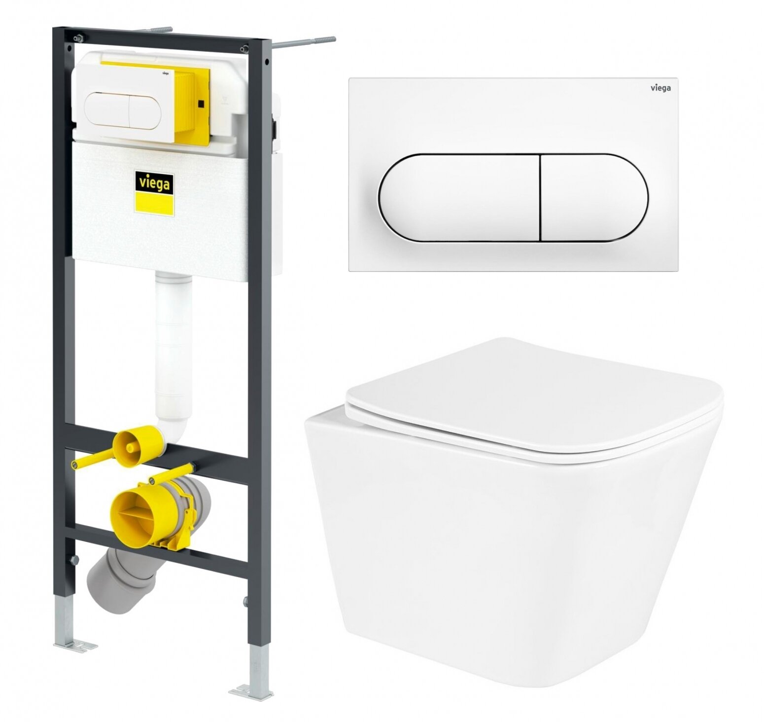 Комплект 3 в 1 инсталляция Viega Prevista 8524.11 + Унитаз подвесной BelBagno Due BB3103CHR/SC + кнопка белая
