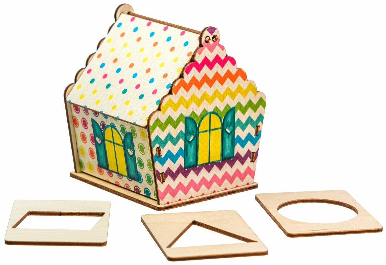 Трафареты в домике Smile Decor "Фигуры" для рисования, деревянный игровой набор для творчества
