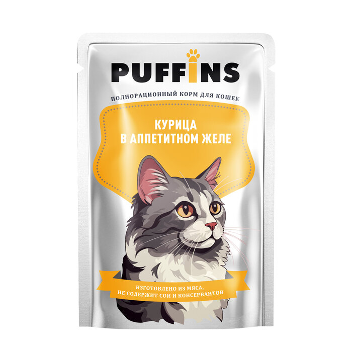 Влажный корм Puffins для кошек, курица в желе, 75 г