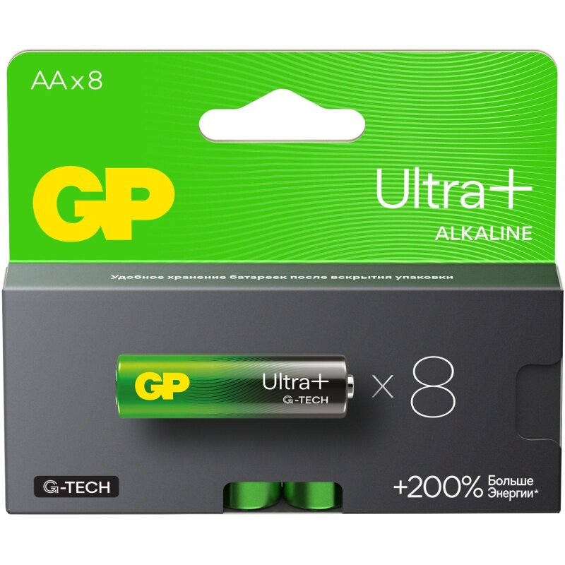 Батарейки GP "Ultra+", Alkaline, LR6, АА, 8 шт (15AUPA21-2CRB8)
