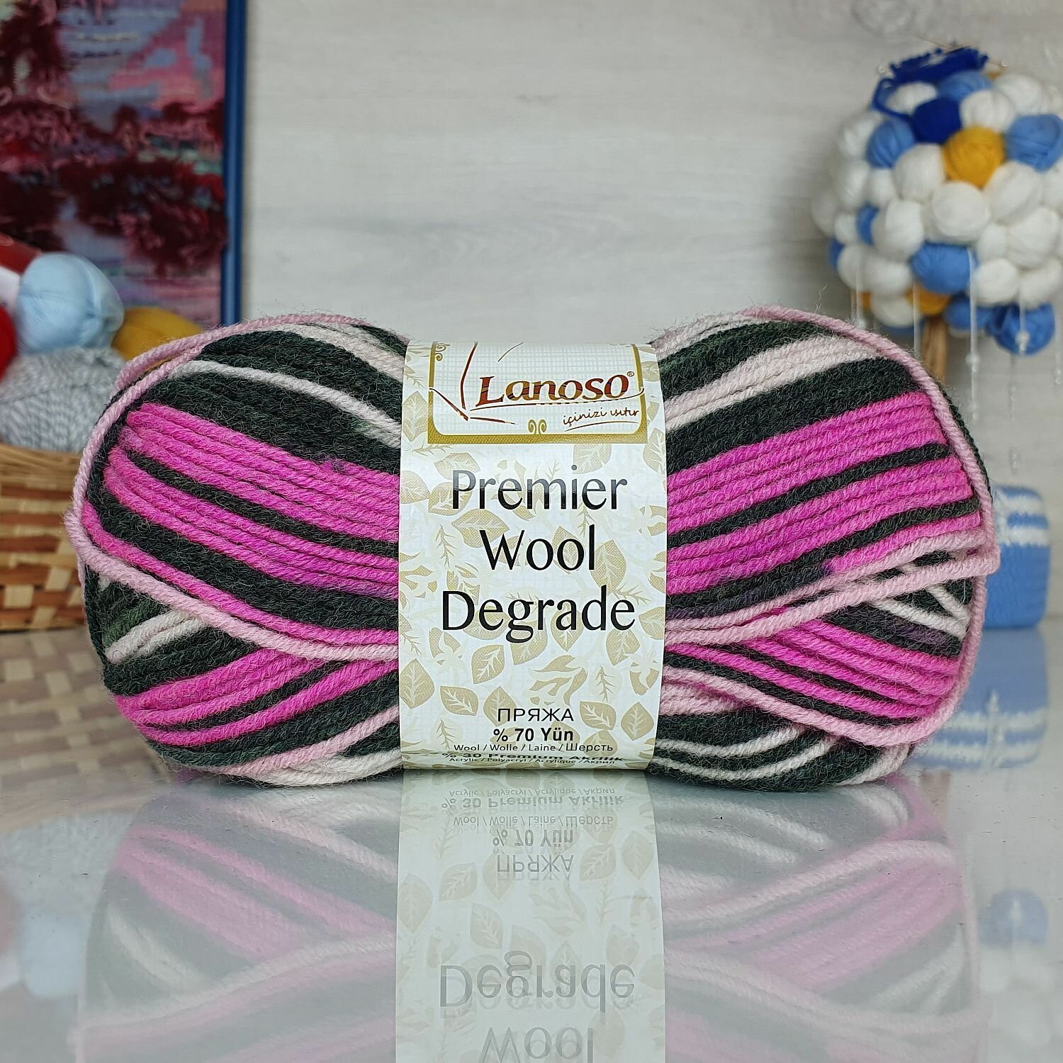 Пряжа Premier wool color Lanoso, розов/серый - 014, 70% шерсть, 30% акрил, 5 мотков, 100 г, 230 м.