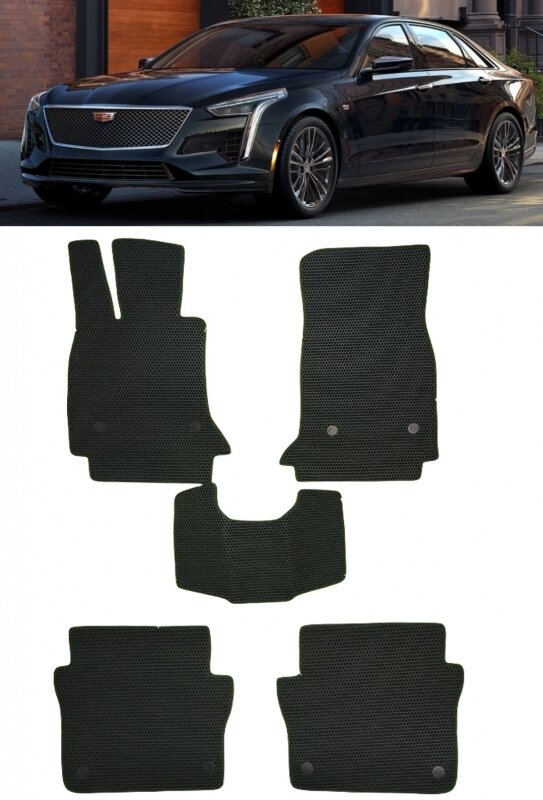 Ева коврики Cadillac CT6 I рестайлинг 2018 -/ Ева ЭВА сота/ цвет Серый c черной окантовкой / EVA Smart / коврики в салон автомобиля Кадилак