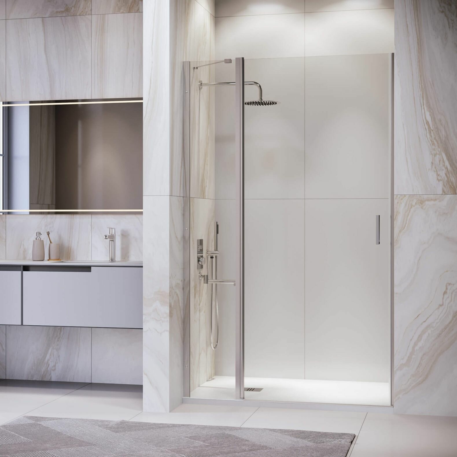 Душевая дверь RGW (РГВ) Leipzig 130x195 см LE-004 хром цвет, прозрачное стекло 6 мм, EasyClean (351200413-11)