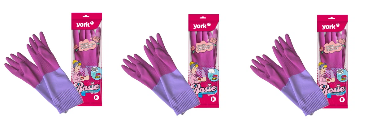 Перчатки резиновые York с удлинённой манжетой ароматизированные Рози (M) NEW, 3 шт
