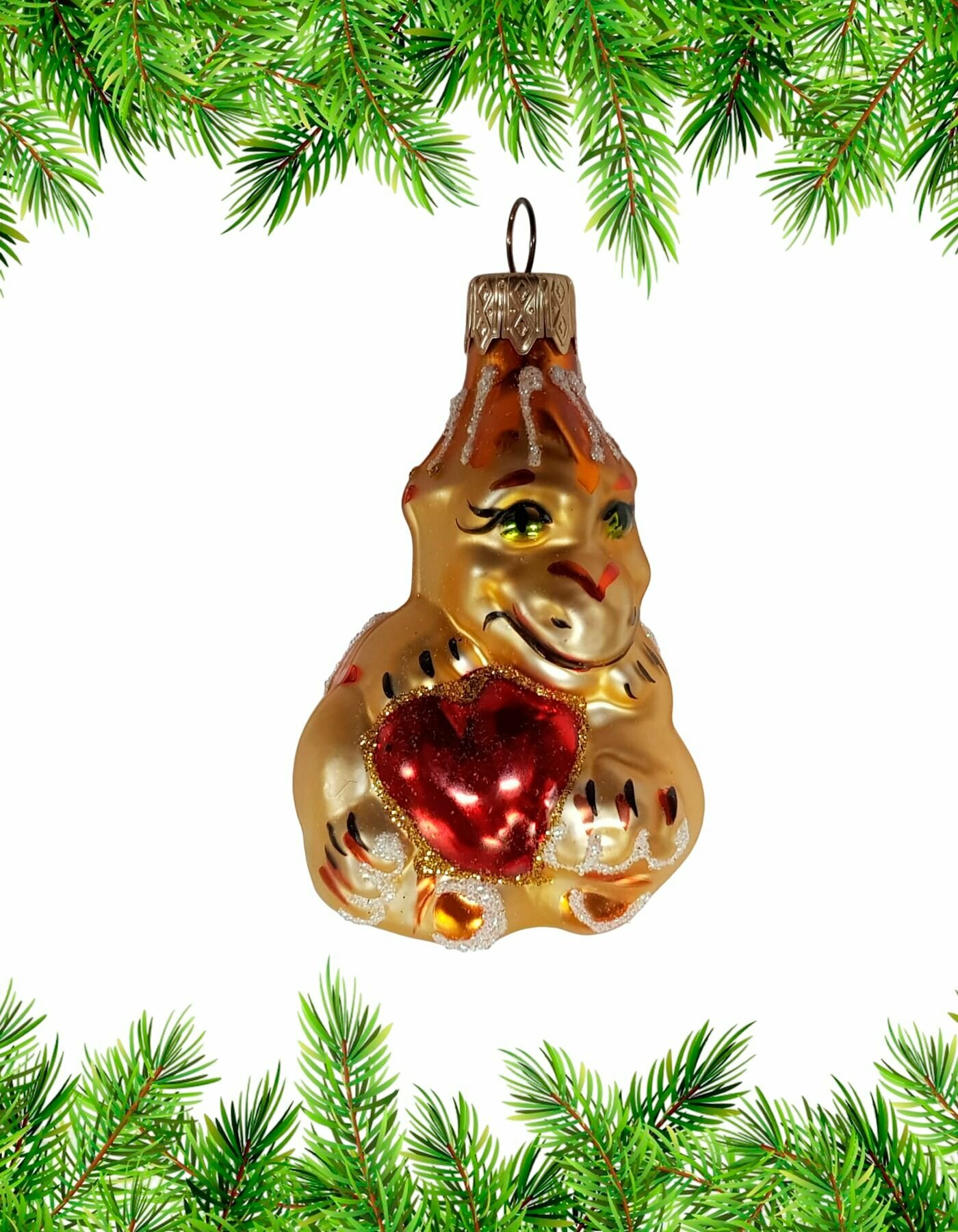 Игрушка на елку Дракоша влюбленный 7см, золотой