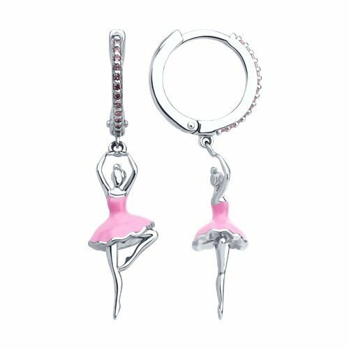 Серьги с подвесками, серебро, 925 проба, родирование, фианит