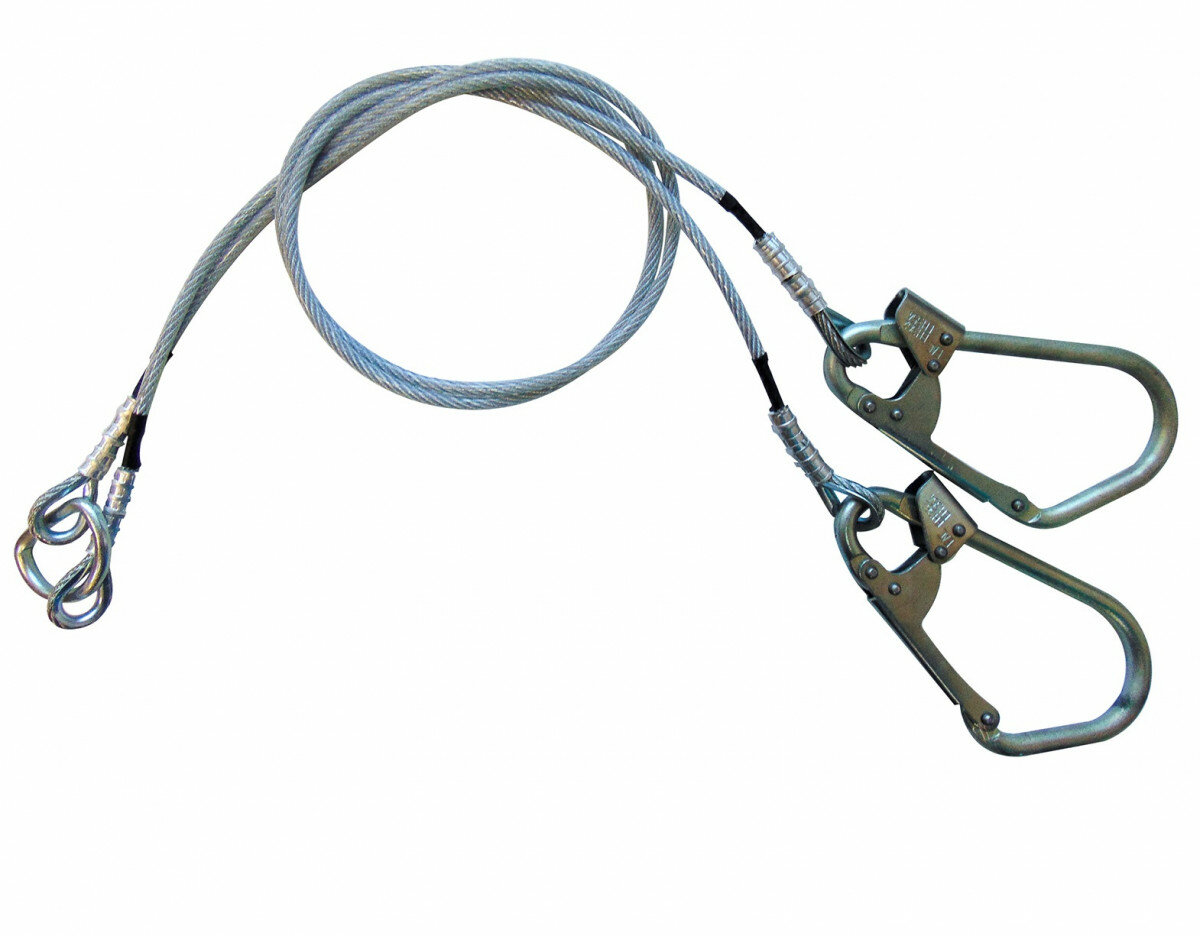 Строп-трос двуплечий 2 карабина (крепёжное D кольцо, монтажный большой класс А), длина 1.5 метра