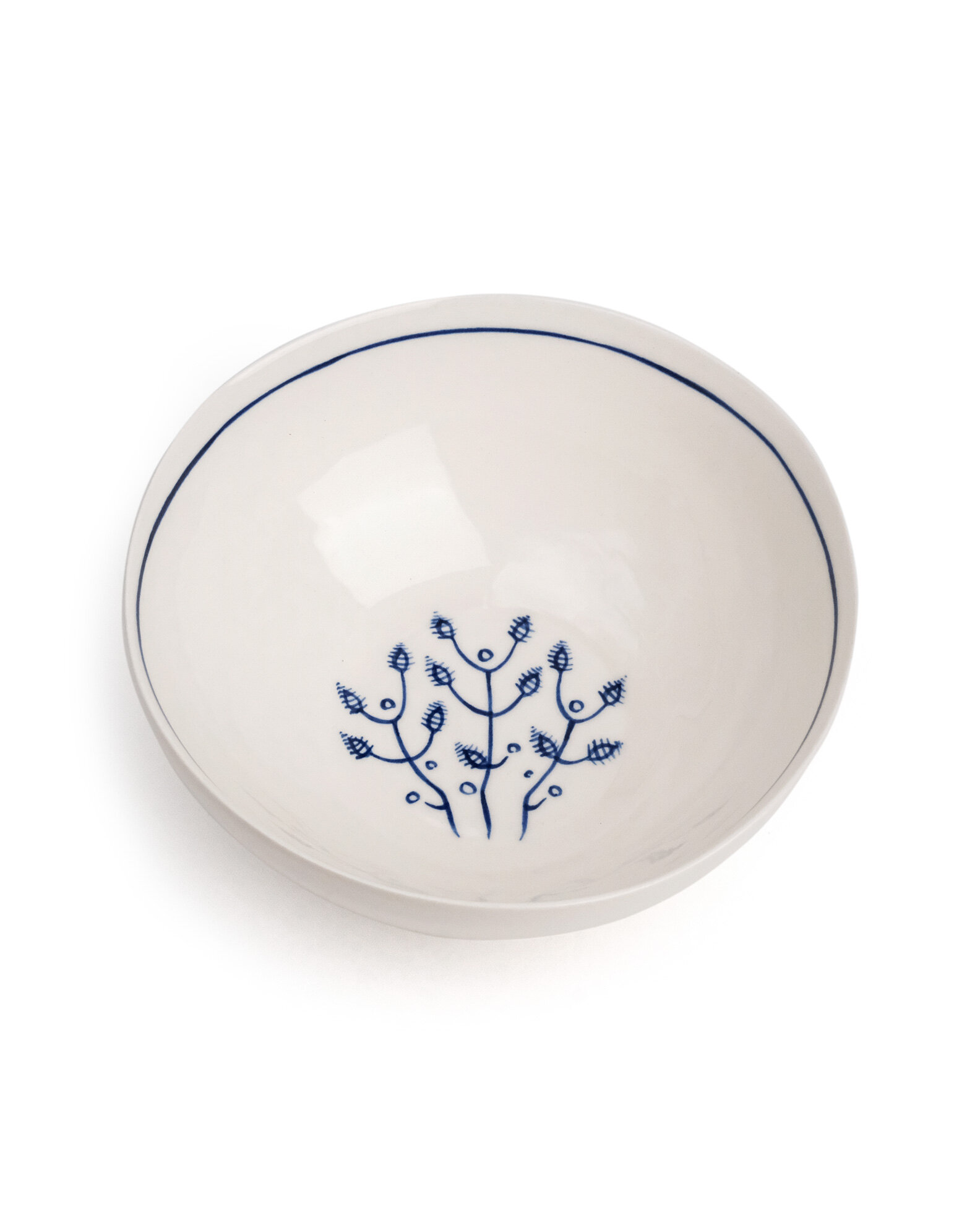 Пиала "Кустик" Лукоморье керамика, 550 мл, белая с синим, ручная роспись