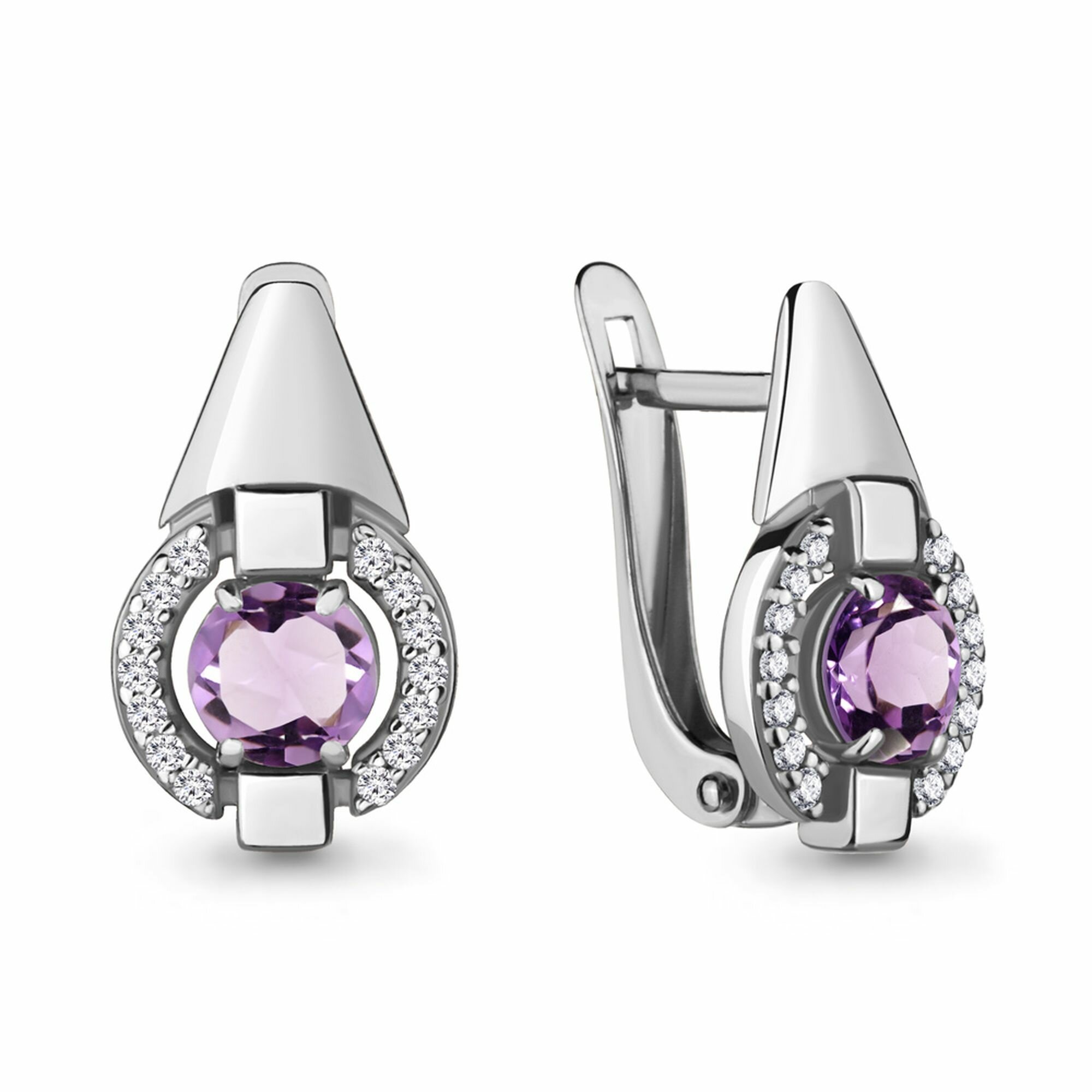 Серьги, серебро, 925 проба, родирование, аметист, фианит