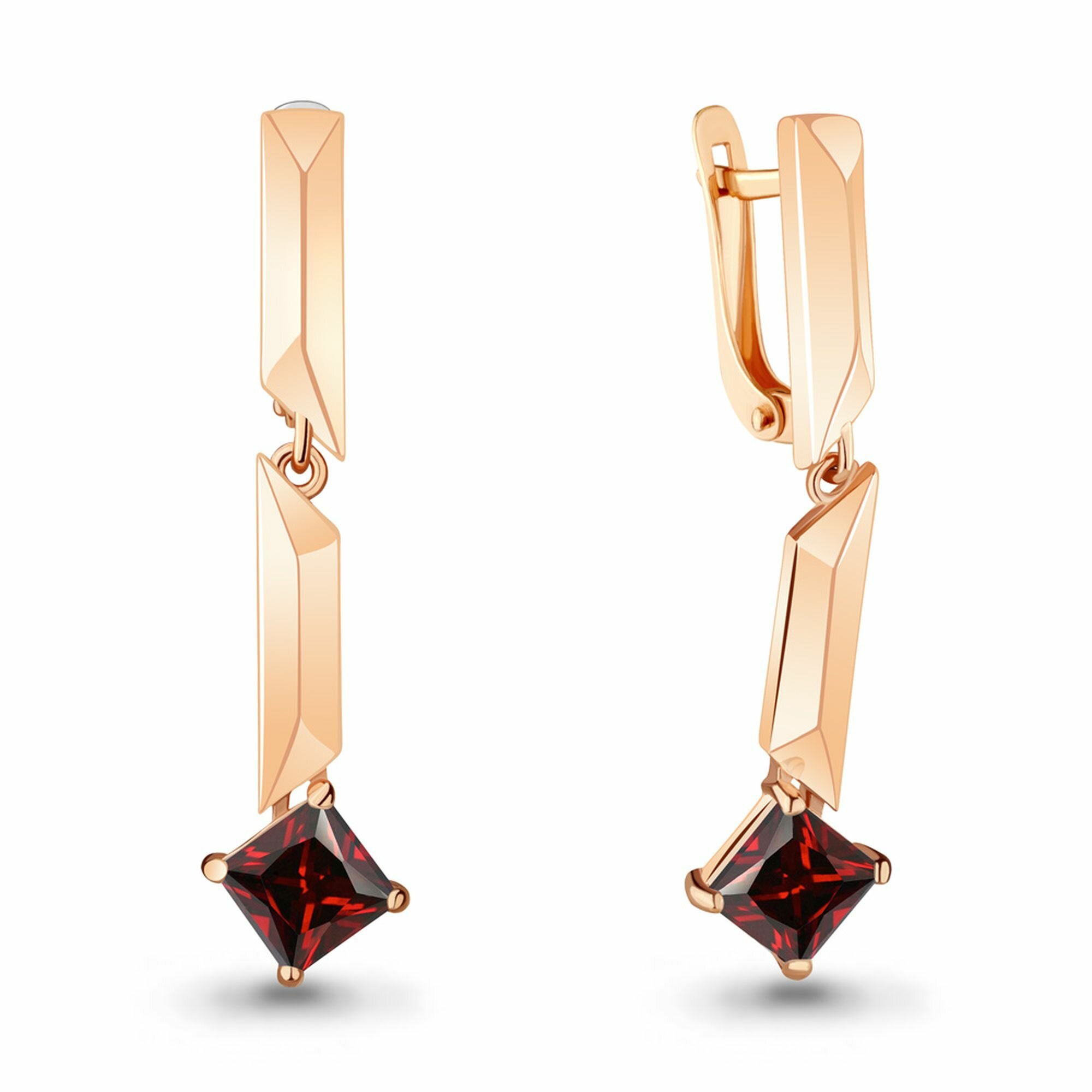 Серьги, серебро, 925 проба, золочение, гранат