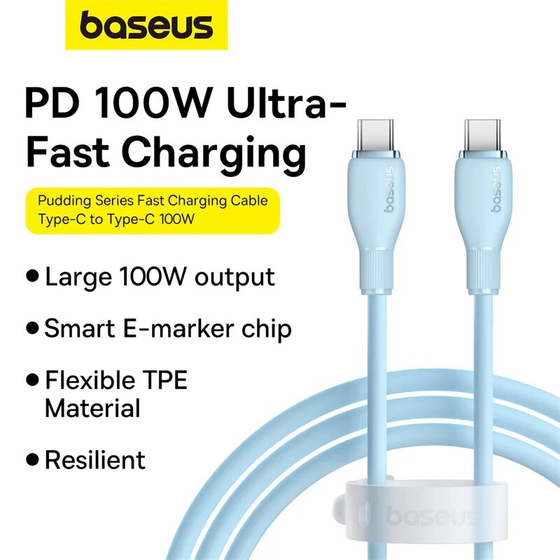 Baseus USB C - USB C кабель 100W, 1.2м, White — фото 1