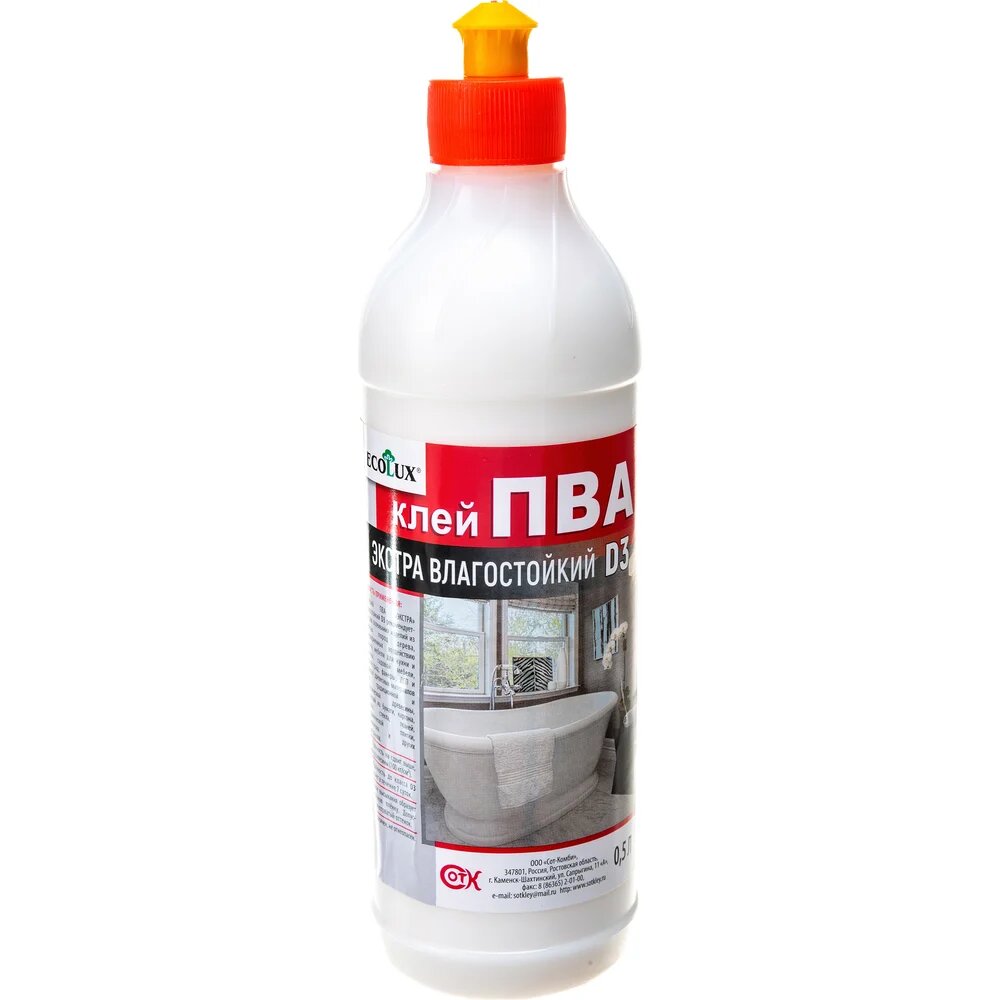 Влагостойкий клей ПВА Ecolux экстра D3 0,5 л 4607133682569 для склеивания бумаги