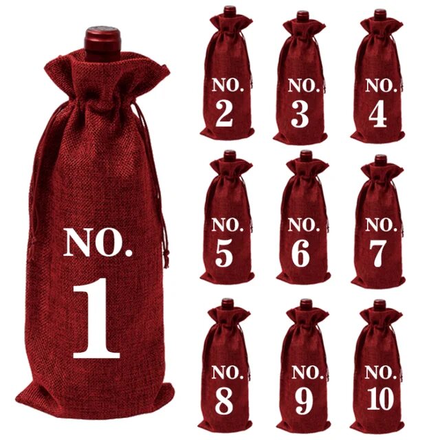 Льняной мешок для вина, 10 штук Бордовый, бордовый