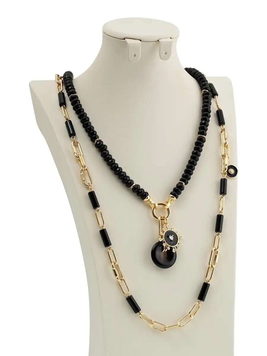 Колье, фианит, агат