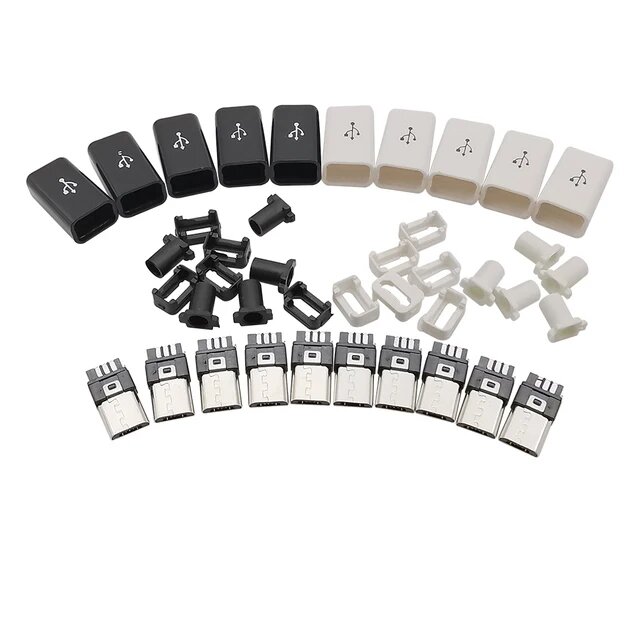 Micro USB 5-контактный разъем для пайки, 10 шт, белый, черный 5 Black 5 White