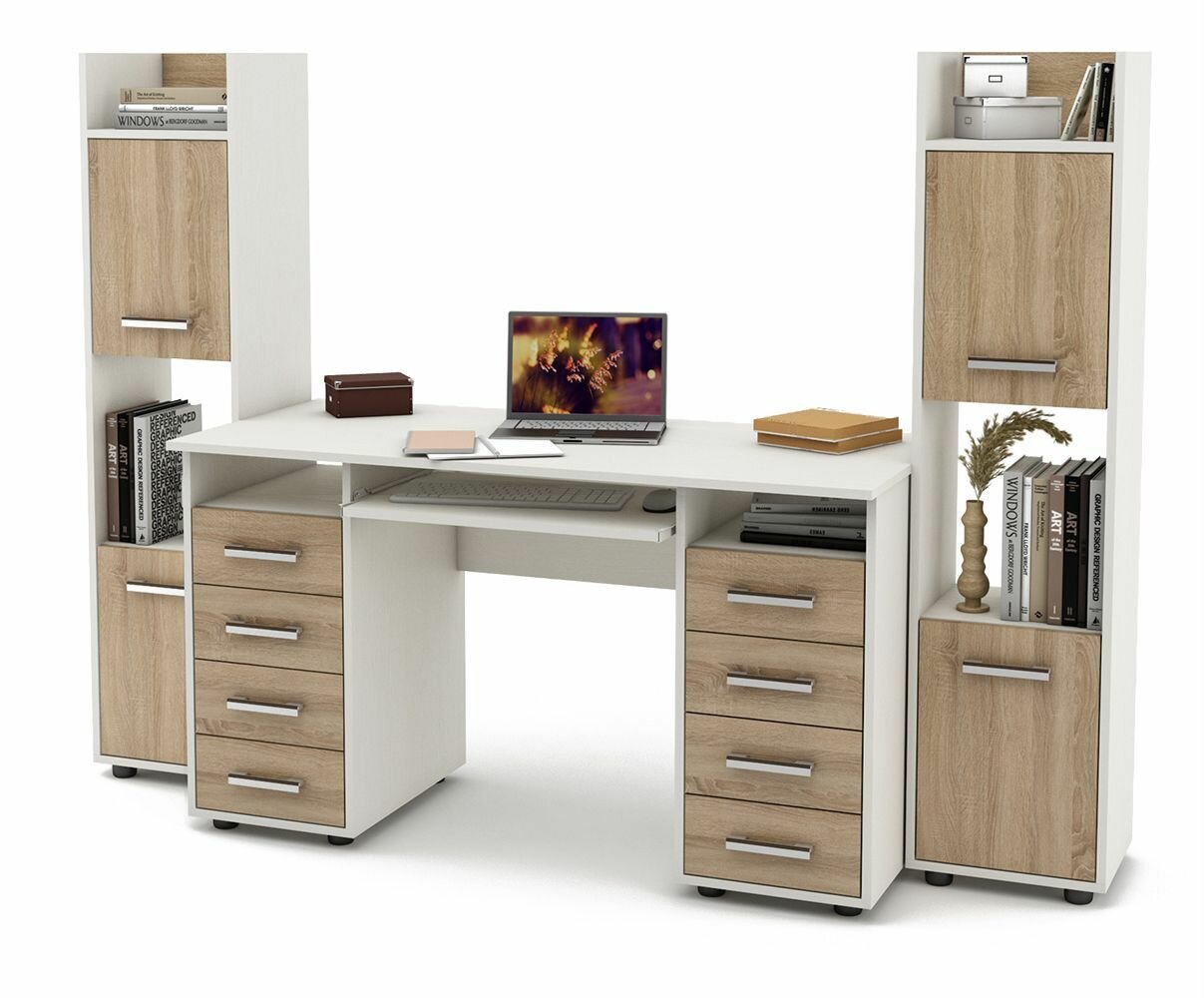 Стол письменный, компьютерный и стеллажи Остин (Ливерпуль) 6К белое дерево/дуб сонома