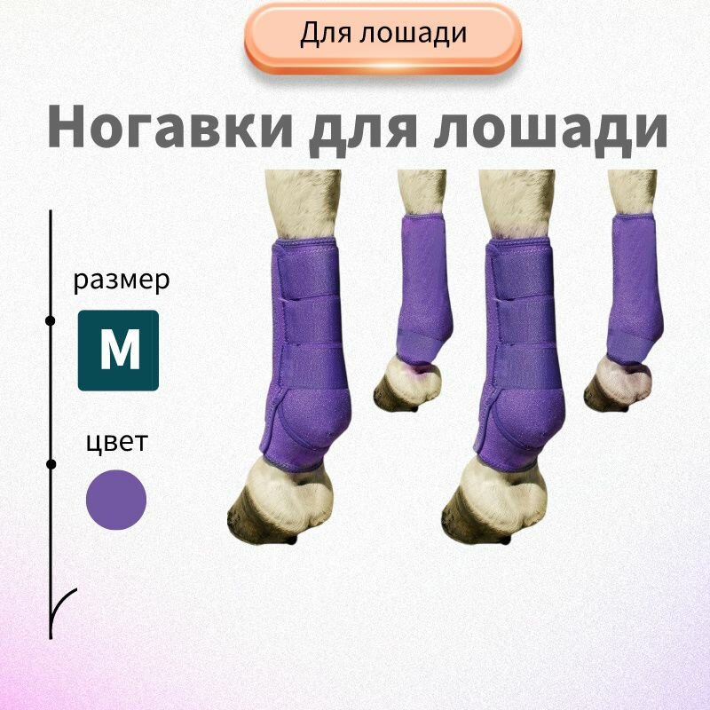 Ногавки для лошади, универсальные. Задние и передние (комплект). Защита лошадей от травм. Цвет - фиолетовый. Размер M